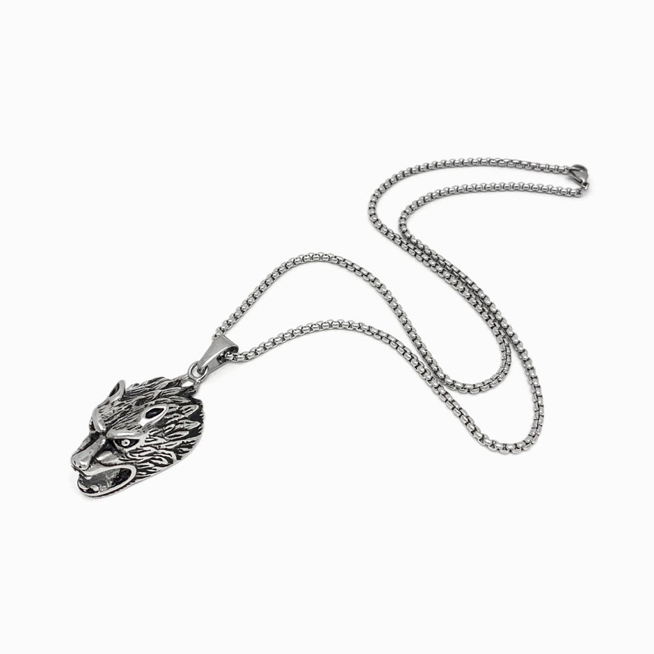 Colar com Charm Lobo Aço Inox - Feira de Biju